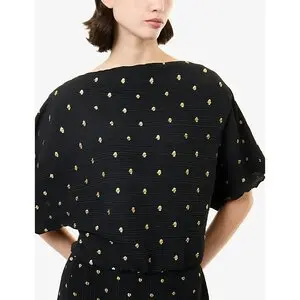 NEVER FULLY DRESSED Tilly Polkadot Plissé Midi Dress