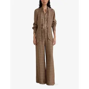 REISS Minnie Check Tie-neck Woven Blouse