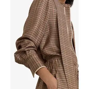 REISS Minnie Check Tie-neck Woven Blouse