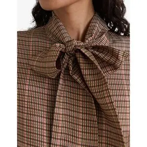 REISS Minnie Check Tie-neck Woven Blouse
