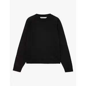 ALLSAINTS Lily Crewneck Logo-embroidered Cotton Sweatshirt L Jet Black