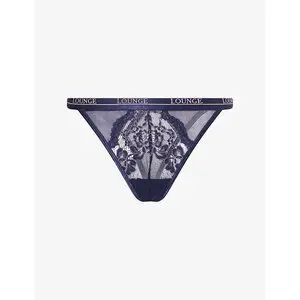 Lounge Blossom High-rise Lace Thong - Navy