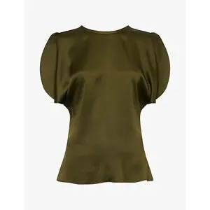Victoria Beckham Bela Open Cap-sleeves Satin Top - Marsh Green