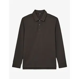 REISS Alba Long-sleeve Stretch-woven Polo - Brown