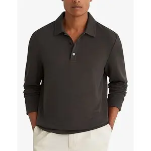 REISS Alba Long-sleeve Stretch-woven Polo - Brown