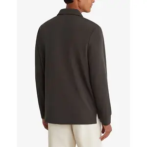 REISS Alba Long-sleeve Stretch-woven Polo - Brown
