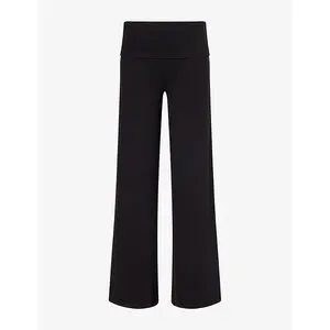 TALA 365 Rib Folded-waist Flared Jersey Trousers - Shadow Black