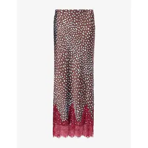 NEVER FULLY DRESSED Maeva Printed Satin Midi Skirt - Chocolate