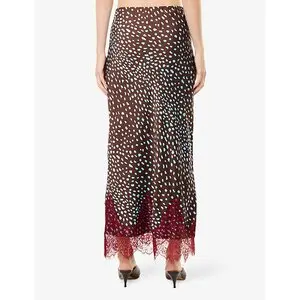 NEVER FULLY DRESSED Maeva Printed Satin Midi Skirt - Chocolate