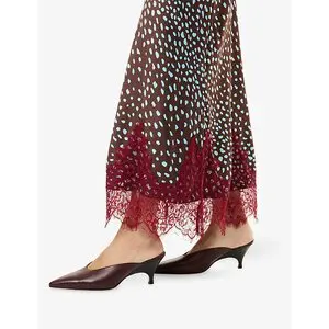 NEVER FULLY DRESSED Maeva Printed Satin Midi Skirt - Chocolate