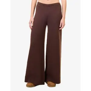 Lounge Wide-leg Ribbed-hem Wool-blend Trousers - Chocolate