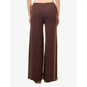 Lounge Wide-leg Ribbed-hem Wool-blend Trousers - Chocolate