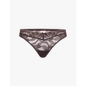 Lounge Floral Eyelash-lace Thong - Dark Chocolate