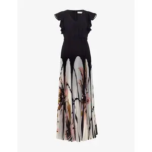 PHASE EIGHT Uma Pleated-skirt Woven Maxi Dress - Black Multi