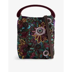 Dries Van Noten Floral-embroidered Micro Woven Top-handle Bag - Purple