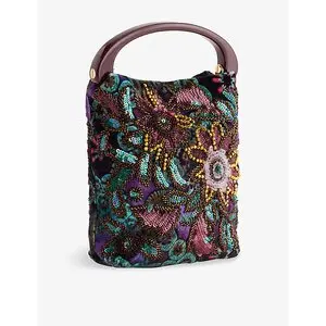 Dries Van Noten Floral-embroidered Micro Woven Top-handle Bag