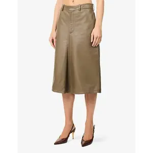 Victoria Beckham Kick-detail Leather Midi Skirt