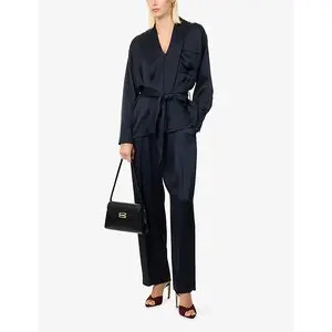 Victoria Beckham Alba Tie-belt Crepe-back Satin Blouse - Midnight