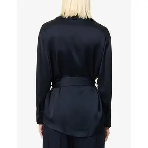 Victoria Beckham Alba Tie-belt Crepe-back Satin Blouse - Midnight