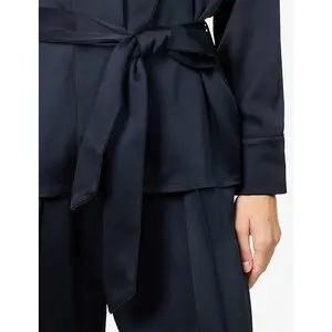Victoria Beckham Alba Tie-belt Crepe-back Satin Blouse - Midnight