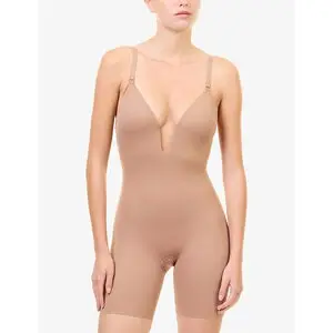 Spanx Shape™ Plunge-neck Mid-thigh Bodysuit - Chai