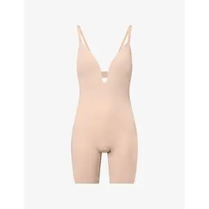 Spanx Shape™ Plunge-neck Mid-thigh Bodysuit - Chai