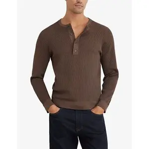 REISS Declan Long-sleeve Stretch-knit Henley Top