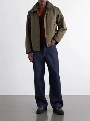 Stone Island Ghost Shearling-trimmed Padded Garment-dyed David-tc Shell Jacket