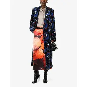 Dries Van Noten Graphic-print Longline Cotton-velvet Coat