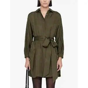 ALLSAINTS Noora Belted-waist Silk-blend Mini Dress - Washed Khaki