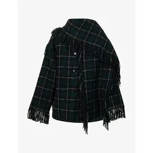 TOTEME Plaid Fringed Wool-blend Scarf Jacket - Pine Black