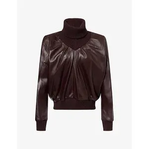 Victoria Beckham Roll-neck Long-sleeve Leather Top