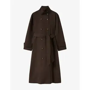 Whistles Long Funnel-neck Cotton Trench Coat - Brown