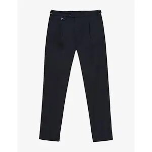 REISS Float Tailored-fit Side-adjuster Cotton-blend Trousers - Navy