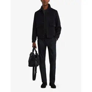 REISS Float Tailored-fit Side-adjuster Cotton-blend Trousers - Navy