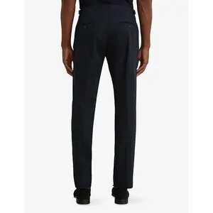 REISS Float Tailored-fit Side-adjuster Cotton-blend Trousers - Navy