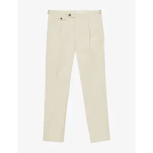 REISS Float Tailored-fit Side-adjuster Cotton-blend Trousers - Stone