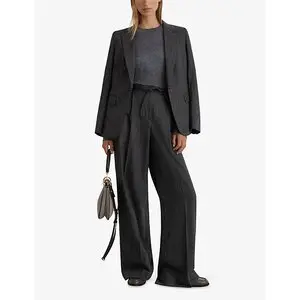 REISS Derby Wide-leg Herringbone Wool-blend Trousers