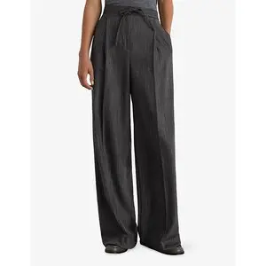 REISS Derby Wide-leg Herringbone Wool-blend Trousers