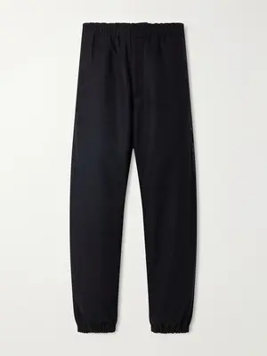 Stone Island Ghost Tapered Wool And Nylon-blend Flannel Drawstring Trousers - Black