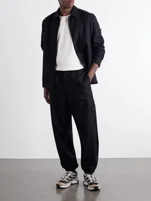 Stone Island Ghost Tapered Wool And Nylon-blend Flannel Drawstring Trousers