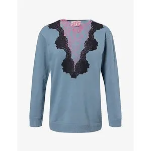 Valentino Garavani Maglia Lace-insert Wool Jumper - Scirocco