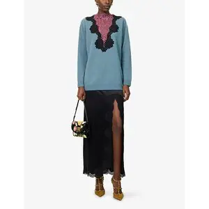 Valentino Garavani Maglia Lace-insert Wool Jumper - Scirocco