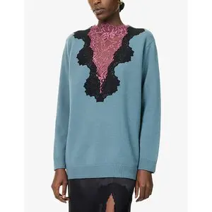 Valentino Garavani Maglia Lace-insert Wool Jumper - Scirocco