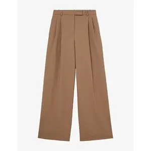 REISS Luna Pleated Wide-leg Wool-blend Trousers - Camel