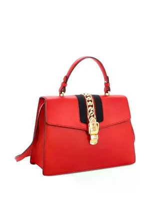 Gucci Sylvie Top Handle Bag Leather Medium Satchel - Red
