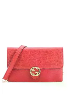 Gucci Interlocking Wallet On Chain Leather Crossbody Bag Red
