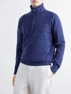 Altea Wool And Cashmere-blend Half-zip Sweater - Blue