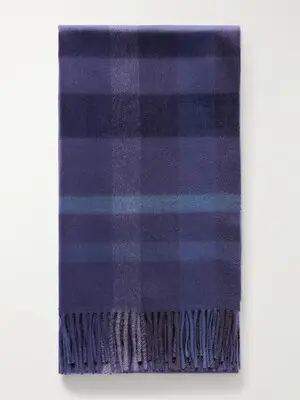 Johnstons Of Elgin Tantallon Fringed Checked Cashmere Scarf - Blue