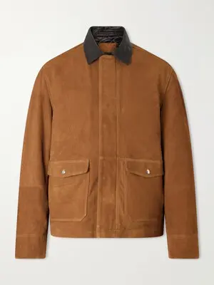 Mr P. Leather-trimmed Suede Jacket - Brown